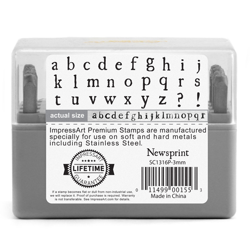 Newsprint Lowercase Stamps 3mm from CorsetMakingSupplies.com